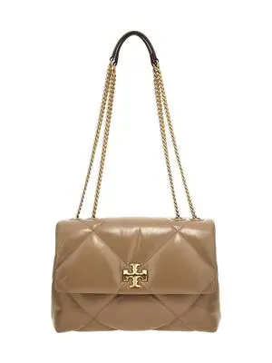 Tory Burch Tory Burch Quilted Leather Shoulder Bag With Gold Tone Logo Clasp Grey