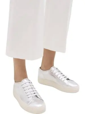 Theory Common Projects Metallic Leather Low-top Platform Sneakers - Silver