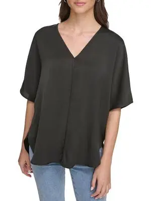 Dkny Short Sleeve Woven Top - Black
