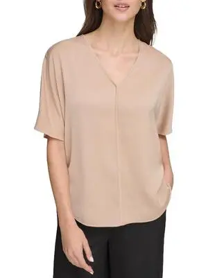 Dkny DKNY Short Sleeve Woven Top Sandalwood