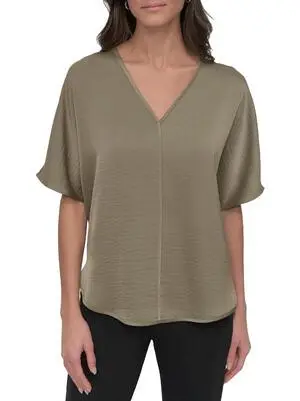 Dkny Short Sleeve Woven Top - Utility Green