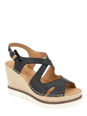 Gentle Souls By Kenneth Cole Elise Espadrille Platform Wedge Sandals - Black Leather