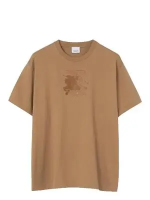 Burberry Embroidered Monogram Ekd Cotton T-shirt Camel