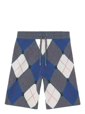 Burberry Abendon Cashmere Argyle Shorts - Ash Grey Blue White