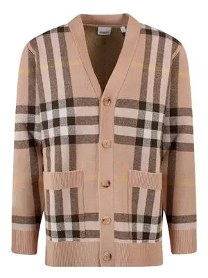 Burberry Cashmere Cardigan With Check Motif - Beige