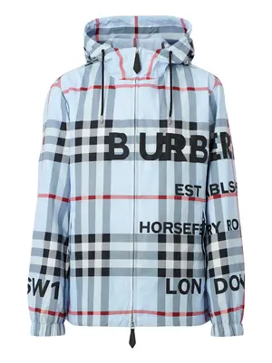 Burberry Horseferry Print Check Nylon Hooded Jacket - Pale Blue