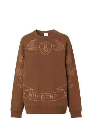 Burberry Cotton Sweatshirt With Embroidered Crest - Dark Birch Brown