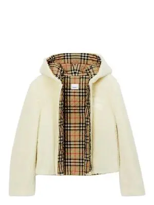 Burberry Logo-embroidered Shearling Hooded Jacket - Frosted Vanilla