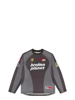 BROKEN PLANET Football Long Sleeve Tee Shirt - Black/gray