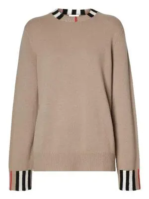 Burberry Icon Stripe Trim Cashmere Sweater - Archive Beige