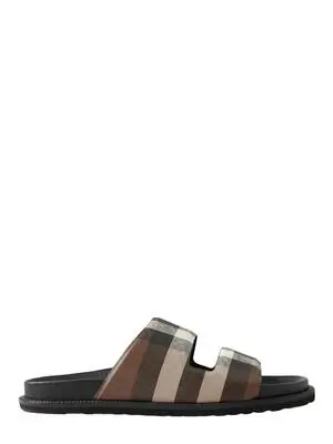Burberry Check Cotton Canvas Slides - Dark Birch Brown