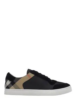 Burberry Leather Suede And House Check Sneakers - Black/archive Beige/white