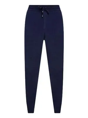 Burberry Embroidered Monogram Cashmere Track Pants - Navy Blue