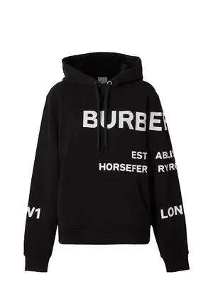 Burberry Horseferry Print Oversized Cotton Drawstring Hoodie - Black