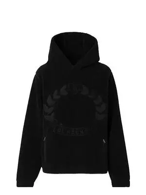 Burberry Embroidered Oak Leaf Crest Fleece Hoodie - Black
