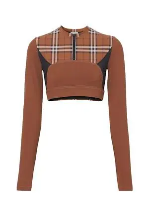 Burberry Checked Stretch-jersey Cropped Top - Brown