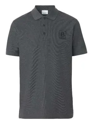 Burberry Letter Graphic Cotton Pique Polo Shirt - Dark Grey