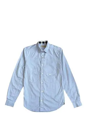 Burberry Check Detail Cotton Shirt - Mineral Blue