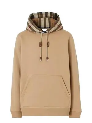 Burberry Check Hood Cotton Hoodie - Camel