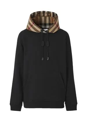 Burberry Check Hood Cotton Blend Sweatshirt - Black Beige