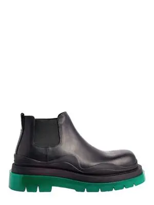 Bottega Veneta Leather Tire Chelsea Boots - Black/green
