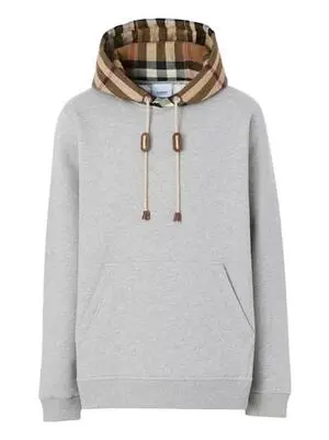 Burberry Check Hood Cotton Blend Sweatshirt - Gray/beige