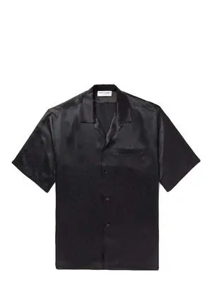 Saint Laurent Campcollar Silksatin Jacquard Shirt - Black