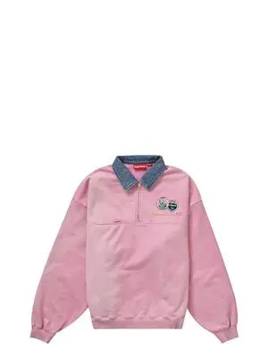 Supreme Denim Collar Half Zip Sweatshirt Pink