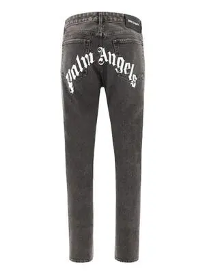 Palm Angels Logo Denim Straight Leg Jeans - Black/white