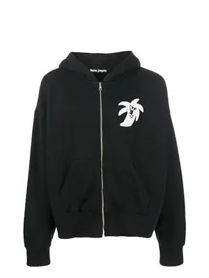 Palm Angels Logo Print Zip-up Hoodie - Black
