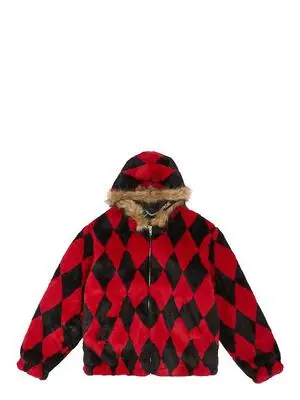 Supreme Diamond Faux Fur Jacket - Red