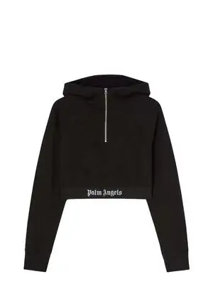 Palm Angels Logo Tape Zipped Hoodie - Black/white