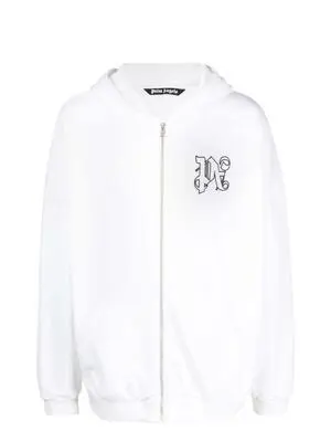 Palm Angels Monogram-embroidered Cotton Hoodie - White