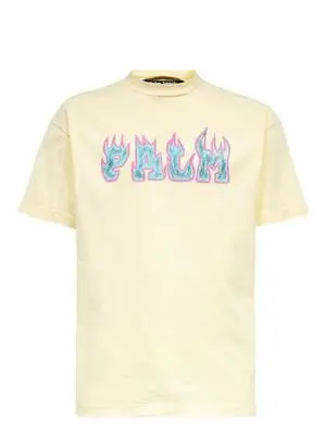 Palm Angels Logo Flames Vint Tee Shirt - White/purple