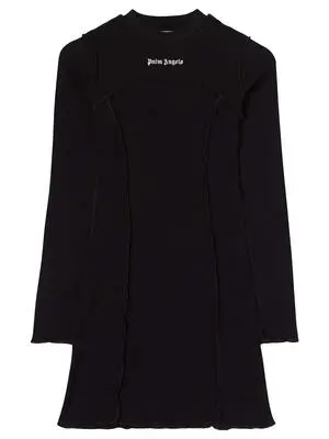 Palm Angels Logo Long Sleeve Ribbed Dress - Black