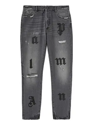 Palm Angels Logo Patch Denim Pants - Medium Grey/black