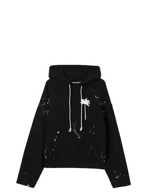 Palm Angels Painted Palm Tree Hooded Sweatshirt - Black/white