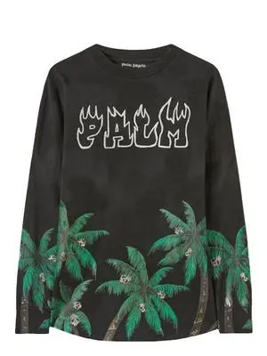 Palm Angels Palms&skull Over Long Sleeve T-shirt - Black/green