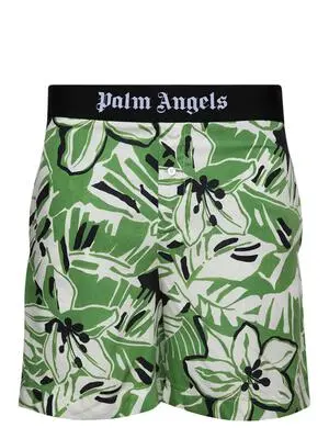 Palm Angels Macro Hibiscus Easy Shorts - Green/white