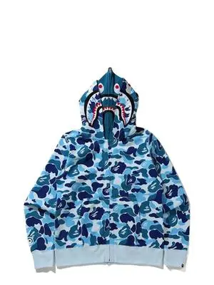 A BATHING APE Big Abc Camo Shark Wide Full Zip Double Hoodie - Blue
