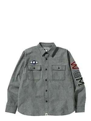A BATHING APE Busy Shark Chambray Relaxed Fit Shirt - Black