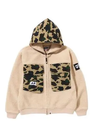 A BATHING APE Big Pocket Relaxed Fit Boa Jacket - Beige