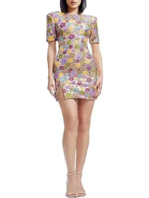 Dress The Population Maddox Sequin Floral Mini Dress - Gold Multi