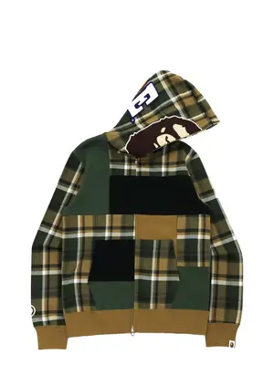 A BATHING APE Bape Check 2nd Ape Full Zip Hoodie Olivedrab