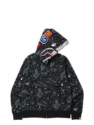 A BATHING APE Space Camo Shark Full Zip Double Hoodie - Black