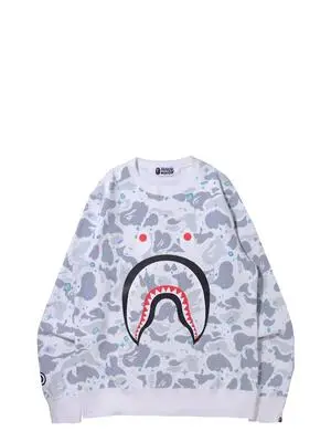 A BATHING APE Space Camo Shark Crewneck Sweatshirt - White