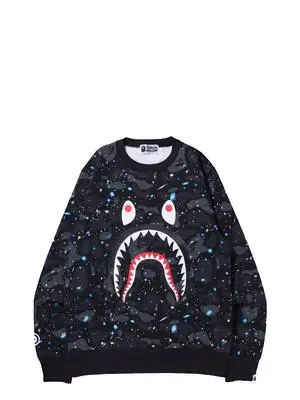 A BATHING APE Space Camo Shark Crewneck Sweatshirt - Black