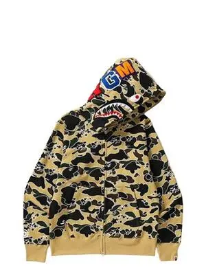 A BATHING APE Camo Shark Full Zip Hoodie Yellow