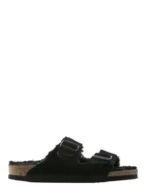 BIRKENSTOCK Arizona Shearling Suede Leather Sandals Black