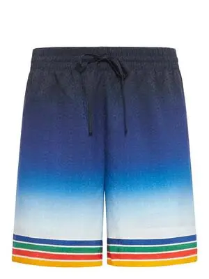 Casablanca Rainbow Monogram Silk Shorts Blue